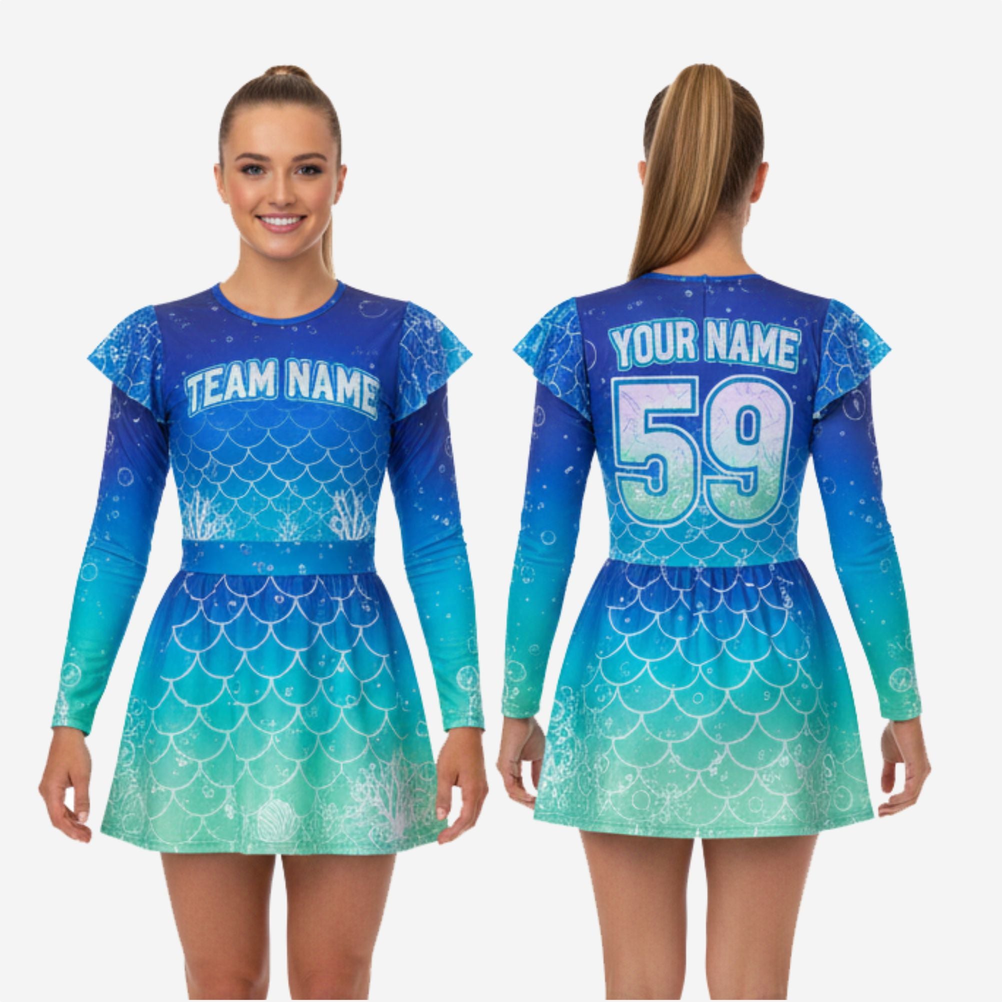 Youth & Adult Cheerleading Dress - Blue Green Gradient Team Uniform Se ...